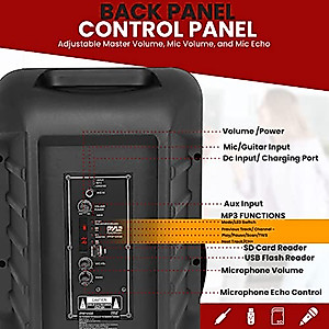 Pyle 12'' Portable Bluetooth Speaker System - 800 Watts - Karaoke Speaker w/ Latest DJ LED Lights, USB/FM/BT/Aux/Remote Control/Mic Inputs & Built-in Rechargeable Battery PPHP1243B