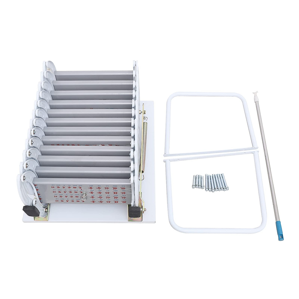 Telescopic Ladder Attic Ladder Pull Down Attic Ladder Alloy Attic Stairs 12 Steps Loft Ladder 9.2FT Wall-Mounted Collapsible Ladder with Armrests (White)