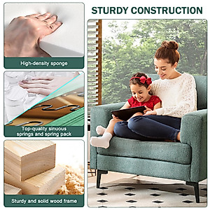 CDCASA Accent Chair, Linen Fabric Oversized Mid Century Modern Chair Set of 1, Comfy Upholstered Armchair Reading Accent Chairs Sofa Chairs for Bedroom Living Room, Green