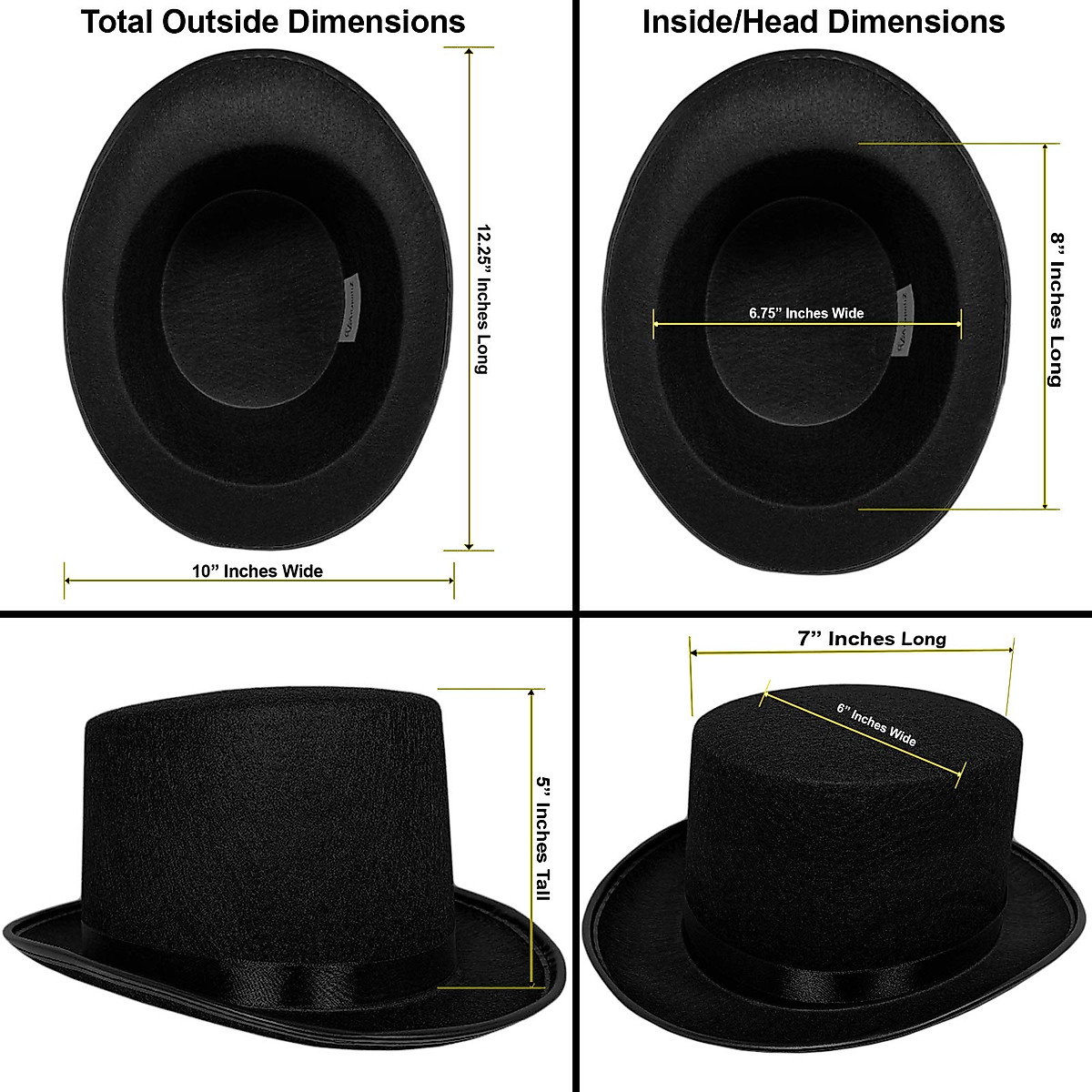 AnapoliZ Top Hat Black Felt | One Size Magician Hat Costume | DIY Steampunk | Ultra Ringmaster Circus Hats | Dress Up Party Accessory