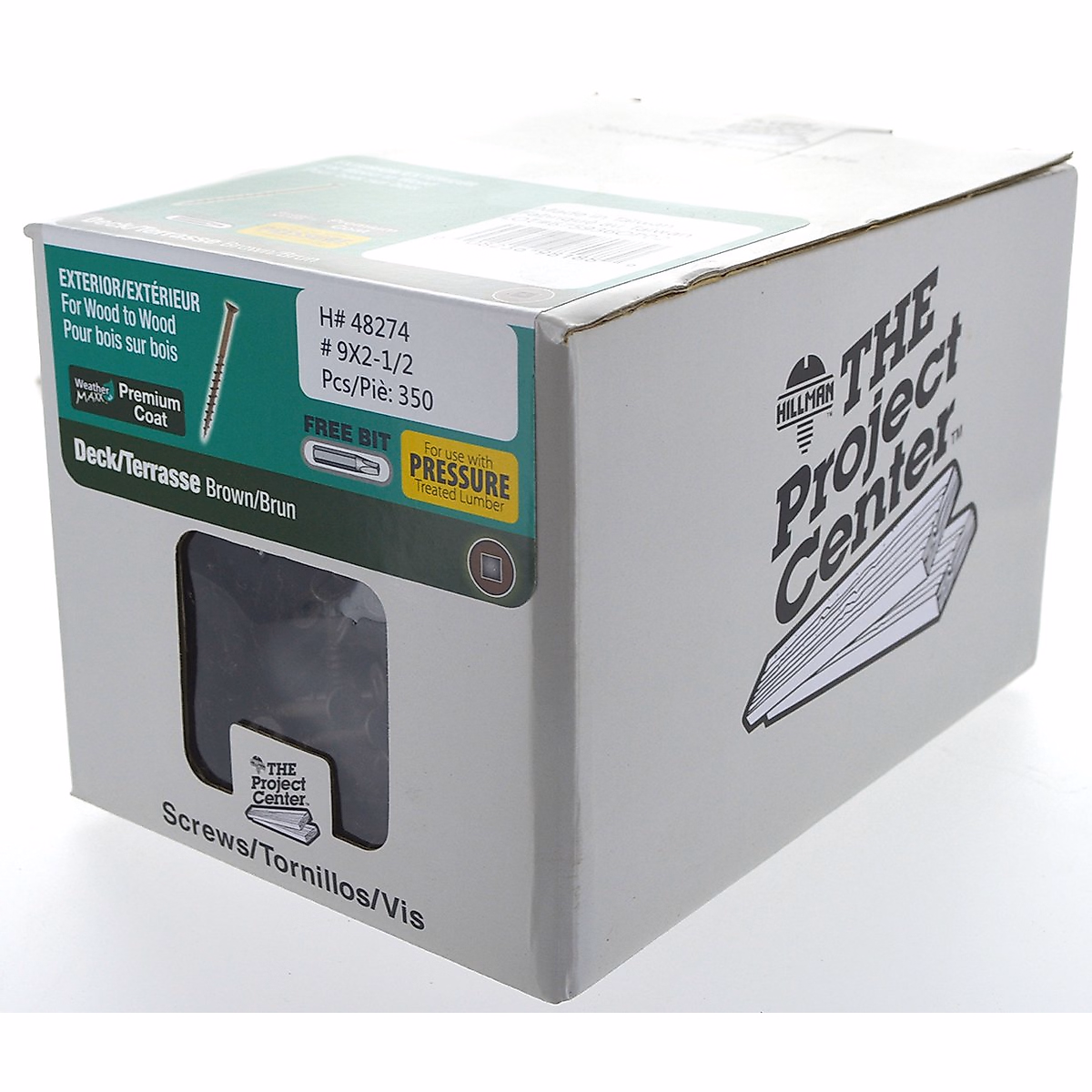 Hillman 48274 Square-Drive Multi-Purpose Wood Screws (#9 x 2-1/2") - 350 pieces, Deck Brown