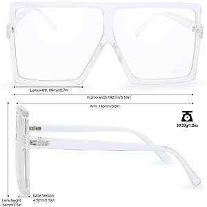 The Fresh Large Oversized Fashion Square Flat Top Sunglasses with Gift Box (4-Shiny Crystal, Clear/AR Coating)