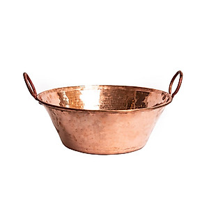 CEMCUI Copper Cazo 7.5 Litre Saucepan (253 Liquid Ounces) Hammered Copper Ideal for Meats, 32 cm Diameter (12.5 Inches)