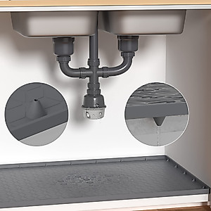 BAIHUI Under Sink Kitchen Cabinet Mat- 34" x 22" Flexible Waterproof Silicone Cabinet Protector & Drip Tray Liner Unique Drain Hole Design- Hold up to 3 Gallons of Liquid