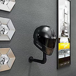 XIAO PEI Motorcycle Accessories Helmet Holder Jacket Hanger Wall Mounted Multifunctional Rack, Metal Pipe & Brown Wood Wall-Mounted Hat & Wig Holder (1 Black)