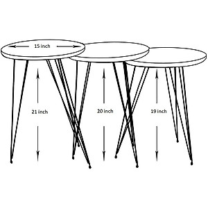 PAK HOME Set of 3 Nesting End Tables Round Wood Stacking Coffee Side Accent Table with Metal Legs for Living Room, Home Office, Nightstands for Bedroom