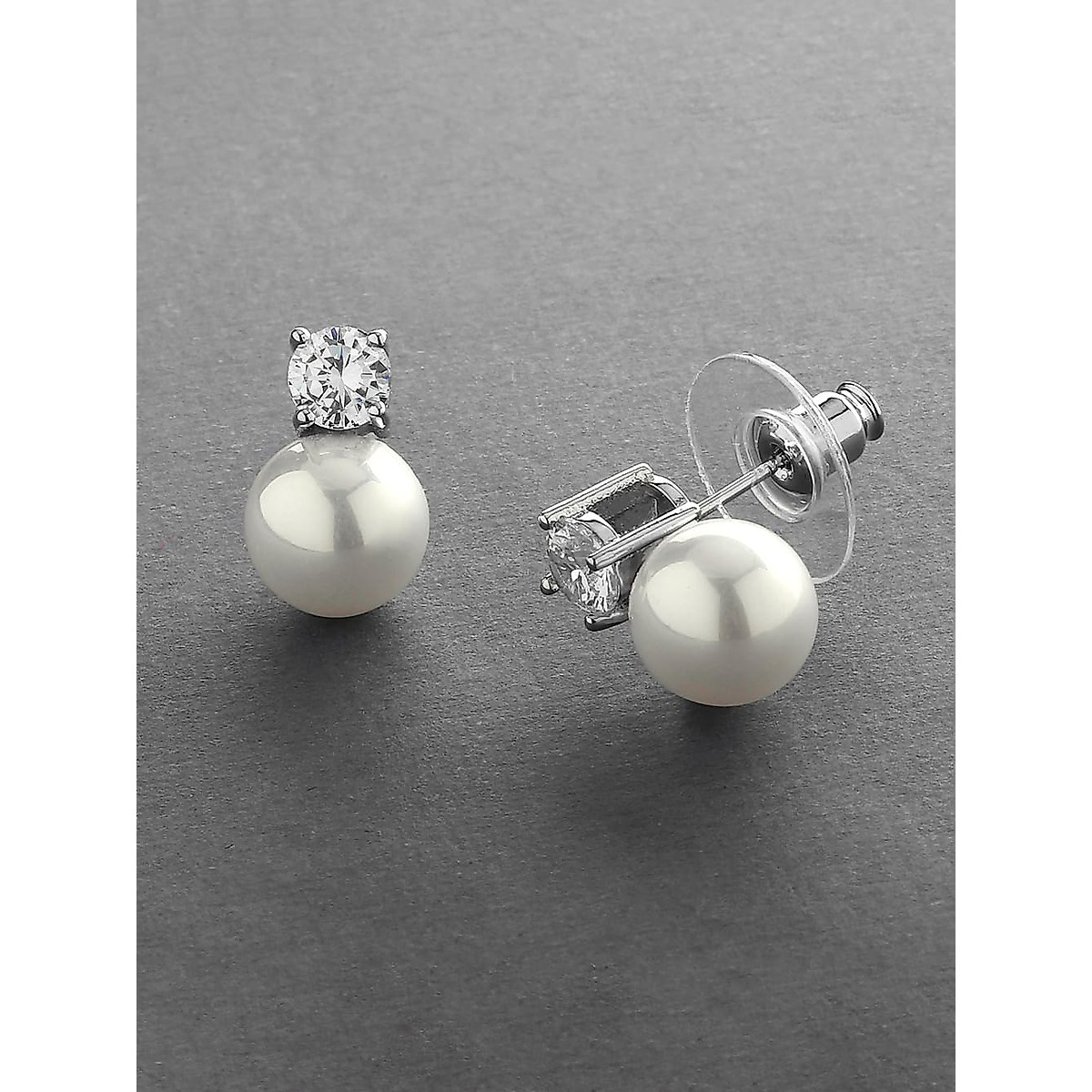 Mariell White Pearl Bridal Earrings with Cubic Zirconia Crystal Top, 9mm White Pearl Stud Earring, Perfect for Brides, Bridesmaids, Wedding Party and Everyday Wear