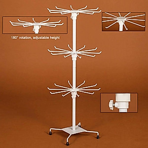 Jewelry Spinner Display Stand,Heavy Duty Metal Countertop Medium Adjustable 3 Tier Hanging Jewelry Rotating Organizer Rack Tower for Necklace Bracelet Earring Ring Holder,Hooks,Craft Shows,White