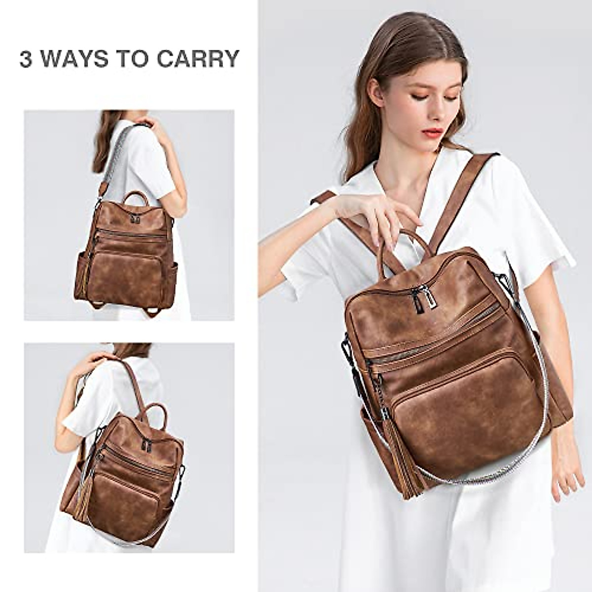 ZK-Queen Backpack Purse for Women Fashion Leather Designer Backpack Purses With Wristlets Travel College Shoulder Bags With Tassel