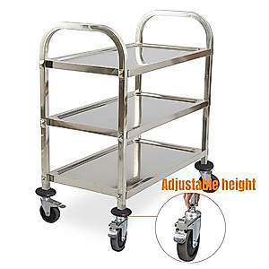 HLC Upgrade 3 Tier Heavy Duty Commercial Grade Utility Cart Kitchen Trolley Serving Cart with Wheels Stainless Steel Rolling Cart Storage Shelf for Hotel Restaurant Bar Home Use L30 x W16 x H33 Inch