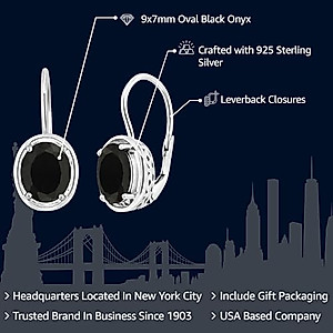 Gem Stone King 925 Sterling Silver Black Onyx Dangle Earrings For women (4.00 Cttw, Gemstone Birthstone, Oval Cut 9X7MM)