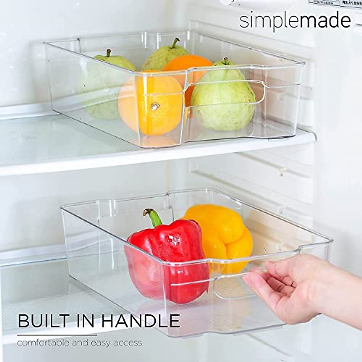 SIMPLEMADE Clear Refrigerator Organizers, 2 Pack Large Sized 8" x 12" Clear Bins for Fridge, Containers for Fridge and Freezer, Multipurpose Storage for Kitchen, Office, Bathroom