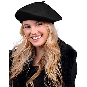 Parquet Solid Color French Beret Wool Material. Classic French, Casual and Chic Lightweight Beanie Cap Hat Black
