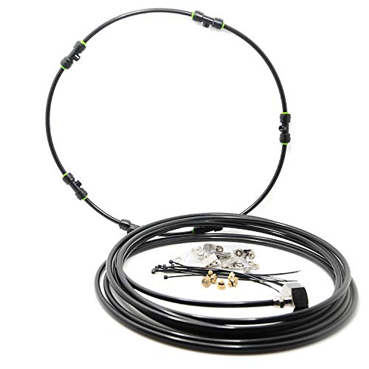 iRuiZhe Outdoor Fan Mist Cooling System Kit for Patio Fan Garden Greenhouse 19.6FT(5.9M) Misting Line & 5 Metal Mist Nozzles + Galvanized Solid Brass Adapter Suitable