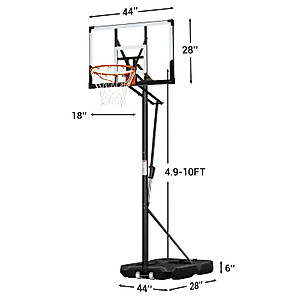 WIN.MAX Portable Basketball Hoop Quickly Height Adjusted 4.9-10ft Outdoor/Indoor Basketball Goal System with 44 inch Backboard and Wheels for Adults