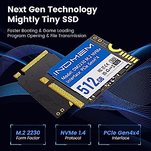 INDMEM M.2 2230 SSD, 512GB 2230 NVMe SSD PCle Gen 4.0x4 Internal Solid State Drive, 3D TLC NAND,Compatible with Surface Pro X Steam Deck GPD Laptop Ultrabook Tablet