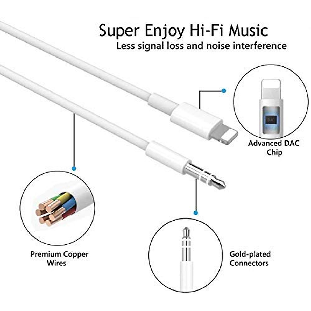 iPhone Aux Cord for Car, Apple MFi Certified Veetone Lightning to 3.5 mm Headphone Jack Adapter Male Aux Stereo Audio Cable Compatible with iPhone 13 13 Pro 12 11 SE 2020 XS XR X 8 7, 3.3FT White