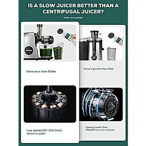 Juicer Machines, Aiheal New Generation Celery Slow Masticating Juicer Extractor Easy to Clean with Brush, Cold Press Juicer with Quiet Motor & Reverse Function for Fruits & Vegetables, Recipes