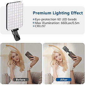 ALTSON 60 LED Portable Selfie Light Video Conference Lighting with Clip & Camera Tripod Adapter Rechargeable 2200mAh CRI 97+, 3 Light Modes for Phone iPhone Webcam Laptop Photo Makeup