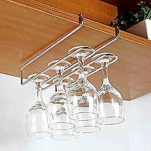 6 Glass - Wine Glass Rack Under Cabinet - Stemware Holder Under Shelf Metal Wine Glass Organizer Glasses Storage Hanger for Bar Kitchen