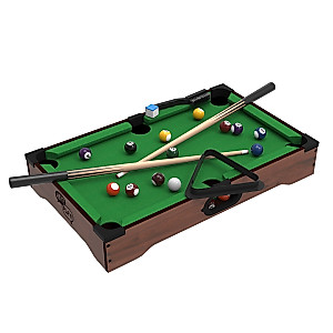 Mini Tabletop Pool Set- Billiards Game Includes Game Balls, Sticks, Chalk, Brush and Triangle-Portable and Fun for the Whole Family by Hey! Play!(Green)