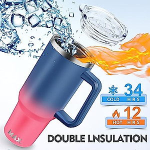 MaxBase 40 Oz Tumbler with Handle and Straw Lid, Insulated Reusable Stainless Steel Travel Mug Keeps Drinks Cold up to 34 Hours, 100% Leakproof Bottle (Sunset)