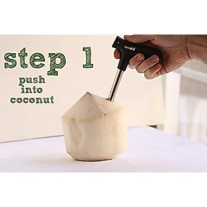 CocoDrill Young Coconut Opening Tool -(Punch Tap) Knife Opener for Raw Coco Water Juice - Makes Straw Hole! (Fresh, Thai, Hawaii)