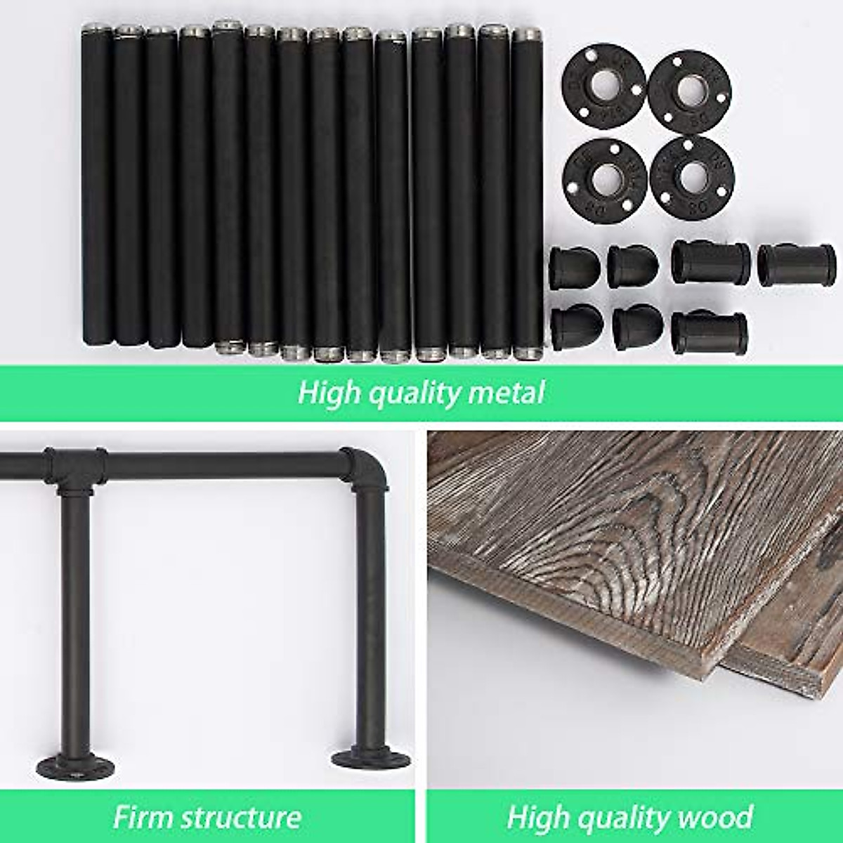 Coral Flower Industrial Pipe Shelving Wall-Mounted 4-Tier Rustic Metal Floating Shelves Wood Book Shelves Wall Shelf Unit Bookshelf Hanging Wall Shelves，Gray