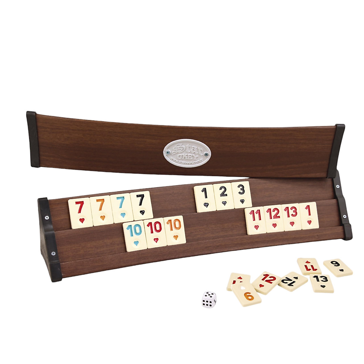 LaModaHome Premium Curved Rummy, Okey, 101 Game Set, Portable Bag, Unscratchable Tiles and Racks, Outdoor and Indoor Game for Family & Friends, Classic Travel Tabletop Fun - Brown