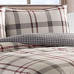 Eddie Bauer Home Portage Bay Collection 100% Cotton, Soft & Cozy Premium Quality Plaid Duvet Cover with Matching Sham, Machine Washable, 3 pieces, King, Grey