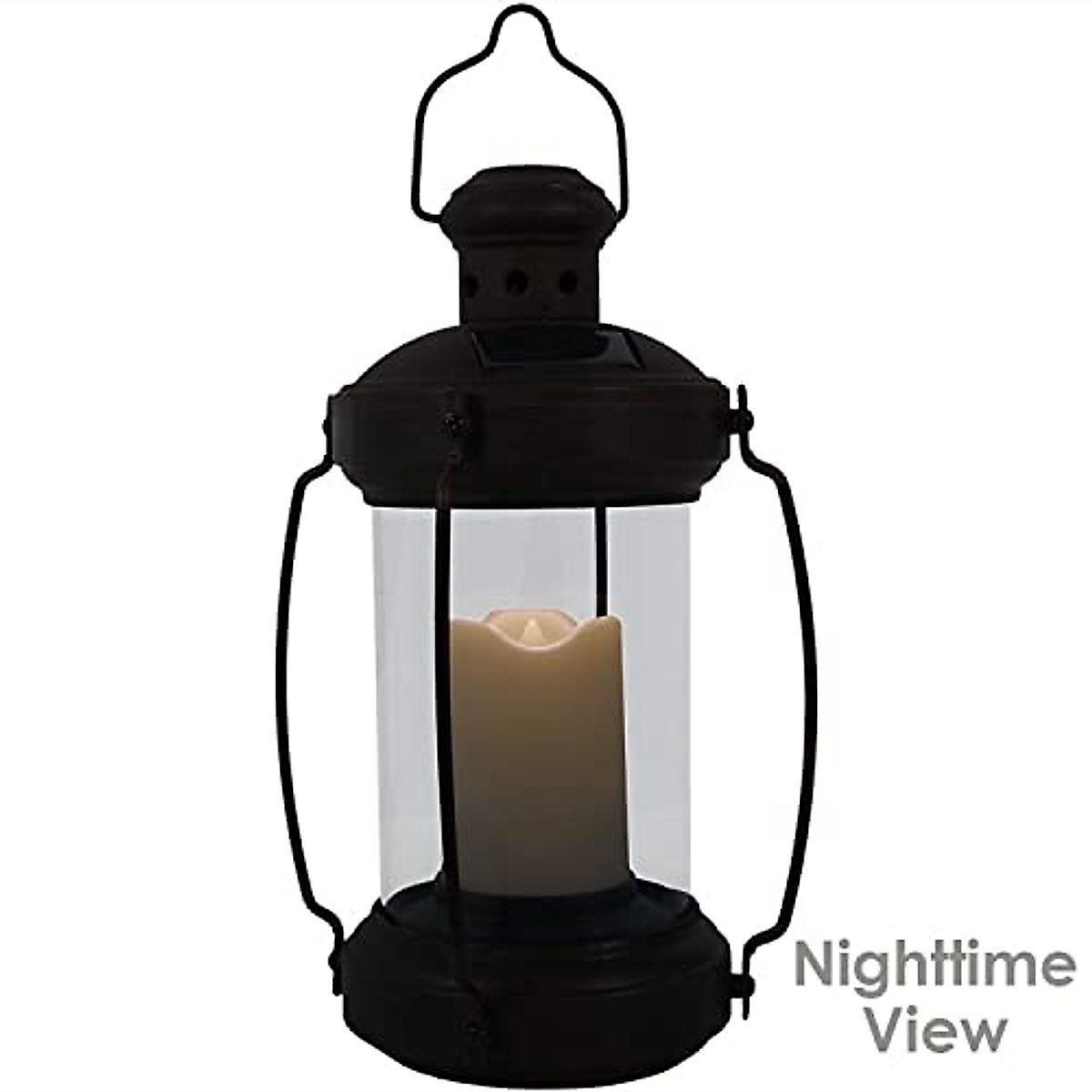 Sunnydaze Hanging Solar Light with LED Light and Candle - 12-Inch Outdoor Solar Lantern - Antique Outdoor Decoration for Patio, Porch, Deck, Garden or Backyard