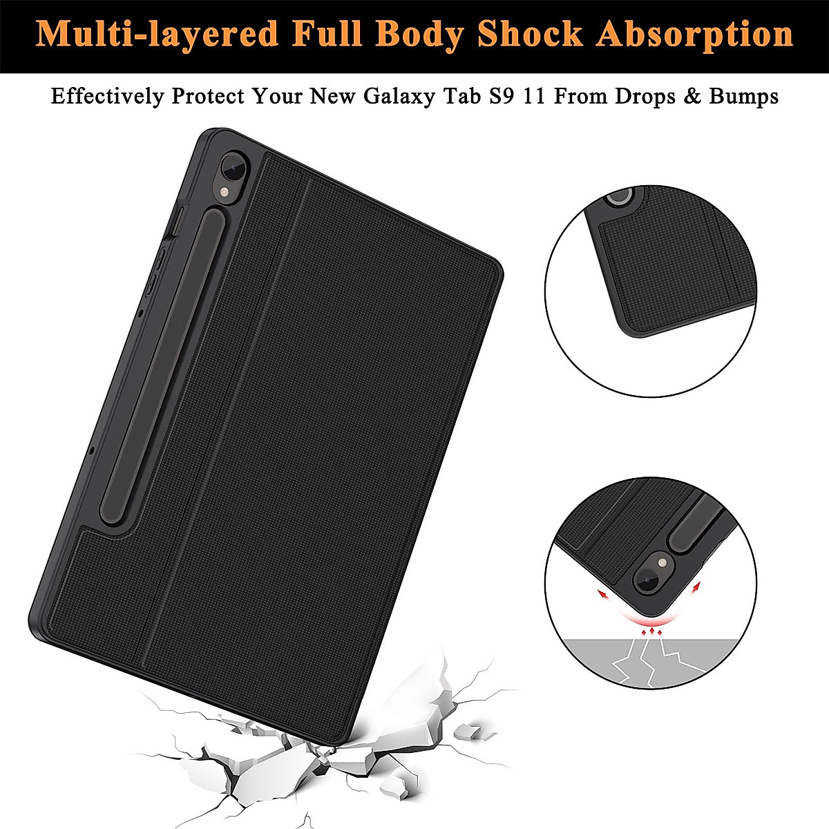Soke Case for Samsung Galaxy Tab S9 2023 [SM-X710/X716B/X718U]-Premium Shock Proof Stand Folio Case, Multi-Viewing Angles, Soft TPU Back Cover for Galaxy Tab S9 11 inch Tablet, Black
