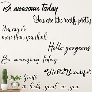 7 Pieces Inspirational Quote Mirror Decals Vinyl Wall Art Be Amazing Today Be Awesome Today Hello Gorgeous Hello Beautiful Decals Motivational Quote Wall Stickers for Bedroom Living Room Decoration
