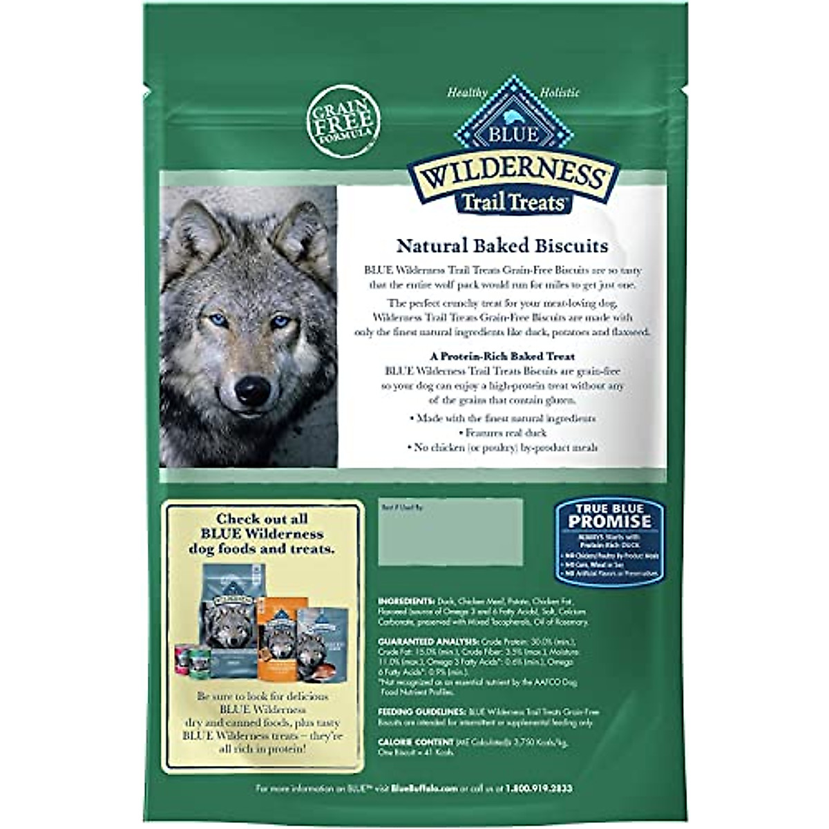 Aurora Pet Variety Pack (2) Blue Wilderness Trail Treats Grain-Free Dog Biscuits (Duck Recipe and Salmon Recipe) 10-oz Each with AuroraPet Wipes