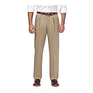 Haggar Men's Premium No Iron Khaki Classic Fit Pleat Front Casual Pant (Regular and Big & Tall Sizes), 42W x 30L