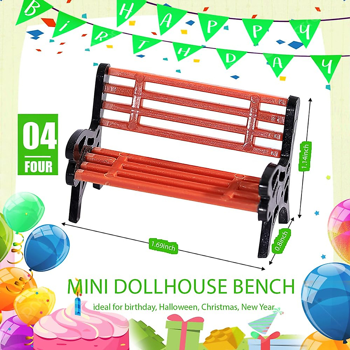 4 Pcs Miniature Bench, Mini Bench for Christmas Dollhouse, Miniature Plastic Bench Christmas Village Bench Doll House Bench Doll Bench Accessories City Park Bench Accessory for DIY Decor Cake Toppers