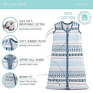 The Peanutshell Wearable Blanket Sleep Sack for Baby Boys or Girls, Blue Rhino & Tribal Stripe, Sizes up to 12 Months (Medium/Large)
