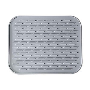 Silicone Dish Drying Mat for Multiple Usage,Easy Clean,Eco-Friendly,Super Sturdy Silicone Heat Resistant Trivet, Dishwasher Safe,Dish Draining Mat,Sink Mat (Gray&Small-11.6×9.3inch)