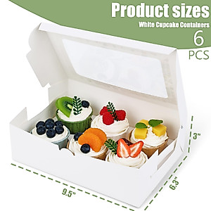 VGOODALL 6PCS White Cupcake Boxes, 6 Count Cupcake Containers with Window Holding 36 Pastry Box for Birthday Holiday Party Bakery Supplies