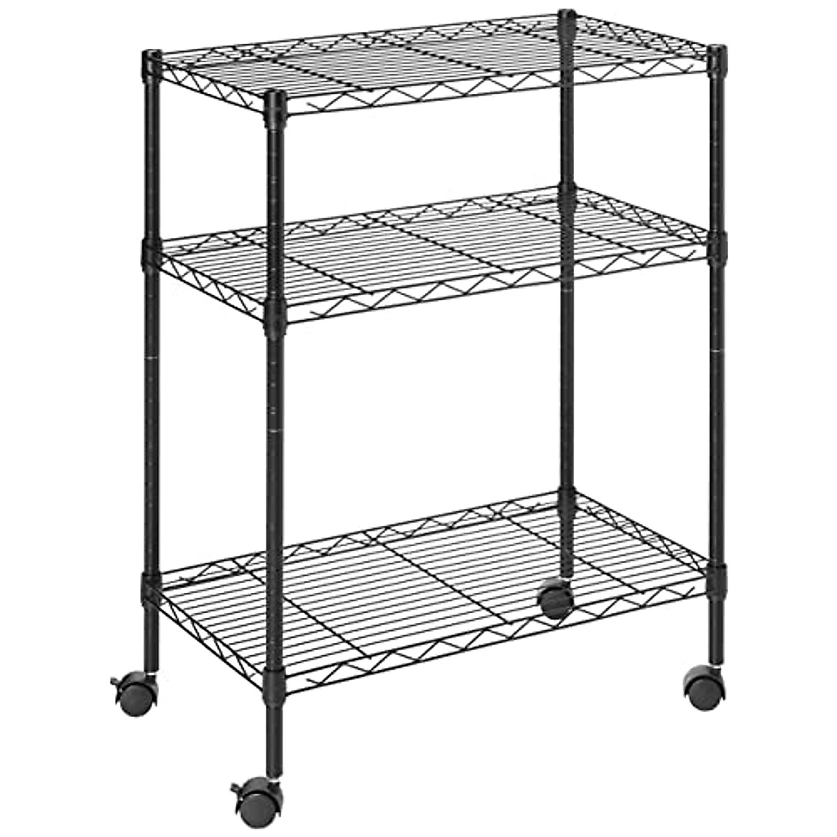 YSSOA Heavy Duty 3-Shelf Shelving with Wheels, Adjustable Storage Units, Steel Organizer Wire Rack, Plug Version, 24.02" W x 13.78" D x 31.98" H, Black (HKSHLF23133003BPCLITEV1)