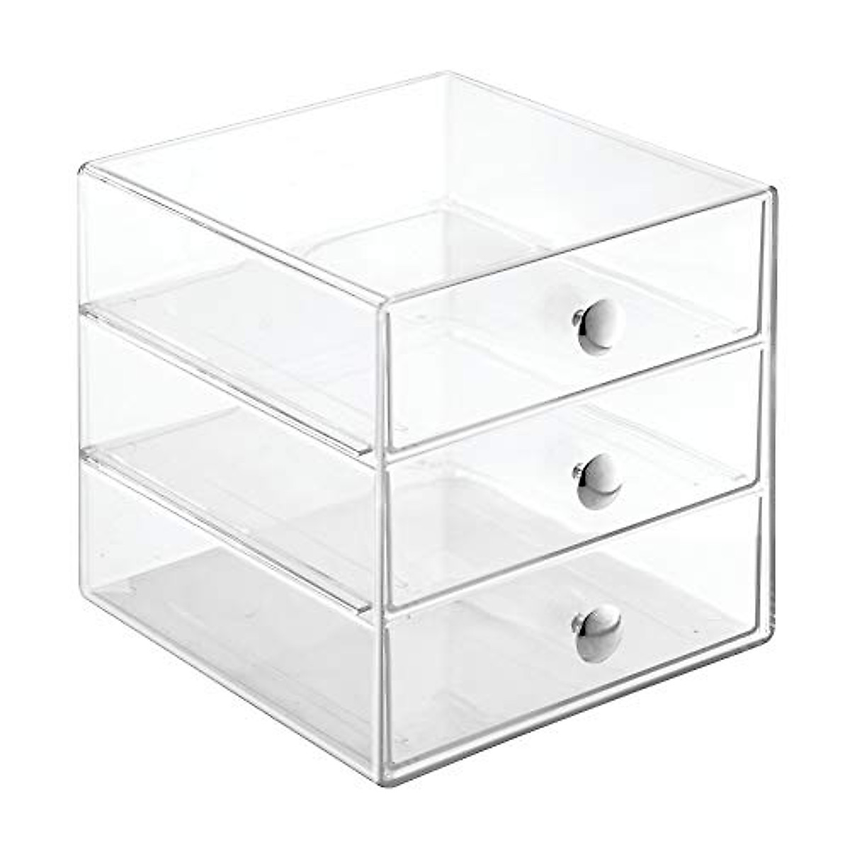iDesign BPA-Free Plastic 3-Drawer Vanity Organizer - 6.5" x 6.5" x 6.5", Clear