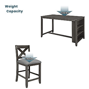 Bellemave Counter Height Dining Table Set for 4 5 Piece Bar Height Farmhouse Table and Chairs with Storage Shelf Dinning Room Small Breakfast Table Set Pub Table and Chairs Set of 4, Gray