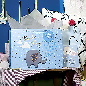 MAYPLUSS 16" Extra Large Gift Bag with Greeting Card and White Tissue Paper - Baby Boy 3D Making Design