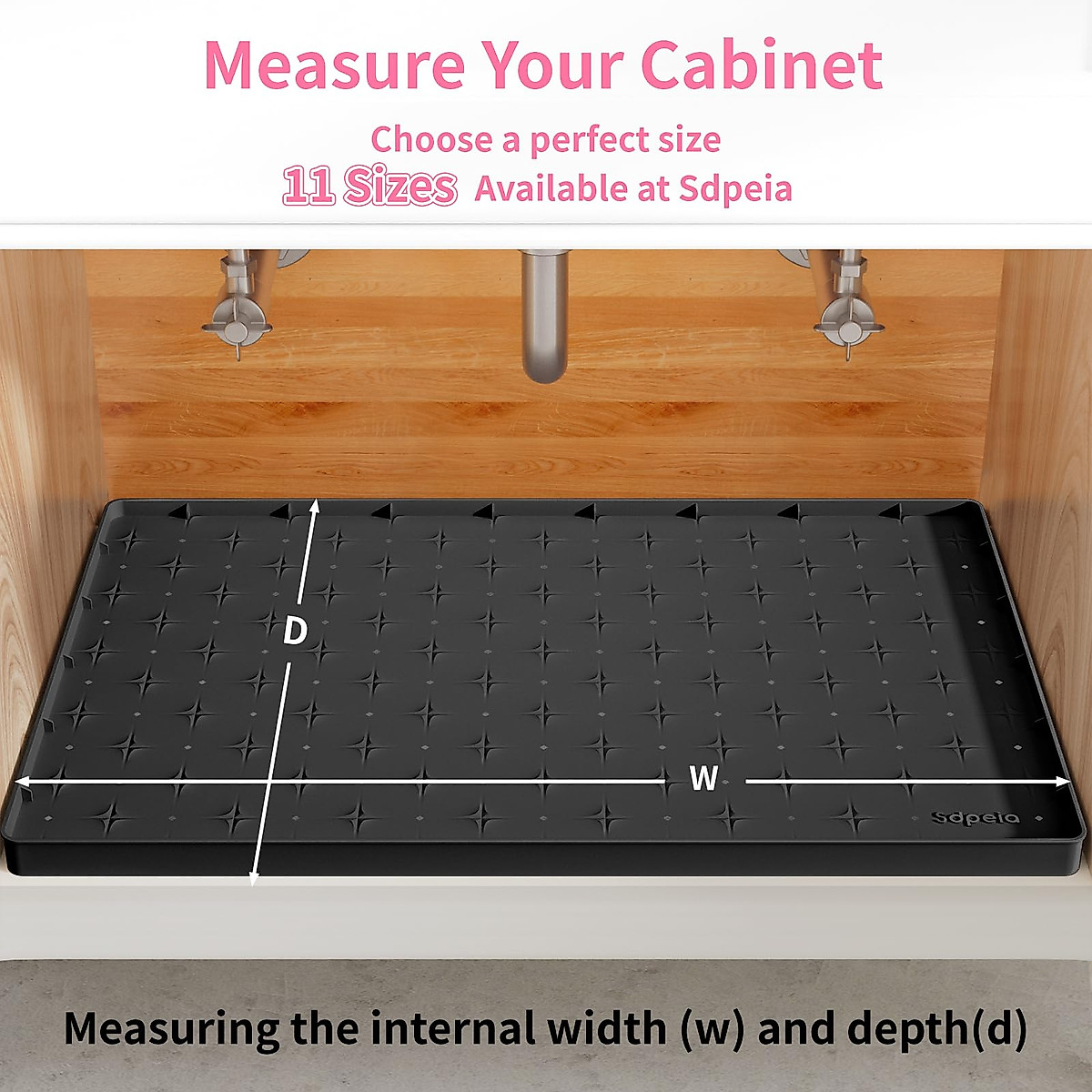 Sdpeia Under Sink Mat for [34" x 22" ] Cabinet, Silicone Under Sink Liner, Kitchen Cabinet Liner Holds Over 2.2 Gallons, Cabinet Protector, Under Sink Tray for Drips, Leaks, Spills (Black)