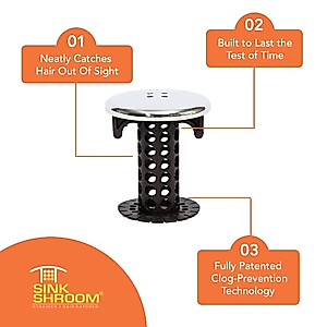 SinkShroom Chrome Edition Revolutionary Bathroom Sink Drain Protector Hair Catcher, Strainer, Snare, Black