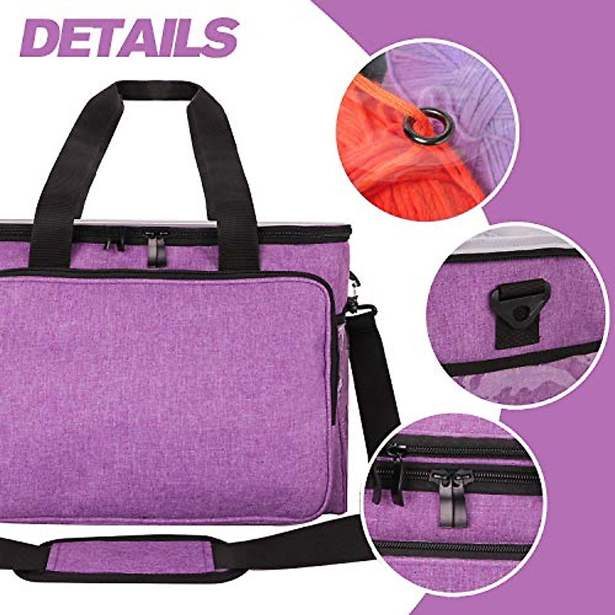Knitting Bag, Yarn Tote Storage Organizer with Separate Crochet Hooks & Knitting Needles Bag,Slits on Top to Protect Wool and Prevent Tangling Large Purple