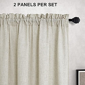 Tan Curtains 54 Inch Length for Nursery Room 2 Panel Rod Pocket Short Neutral Semi Sheer Linen Drop Cloth Look Light Filtering Cotton Curtains for Bedroom Guest Picture Window Kitchen Spa Office Beige