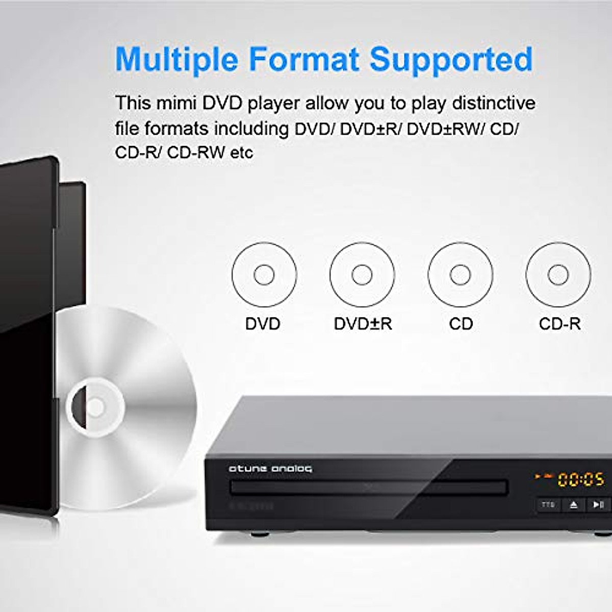 atune analog DVD Player HDMI CD Player with HD 1080p, All-Region Free, USB Input, Remote Control Multi-Angle Viewing AC/DC Adaptor Power Supply, Black