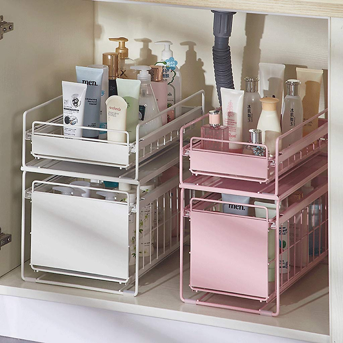 Under Sink Storage Kitchen Storage Rack,Under Sink Storage Racks,Under Sink Organizer,pull-out Cabinets,countertop Storage,Kitchen Tidy Organiser,for Kitchen Bathroom, White 40.5*27.7*39.5cm