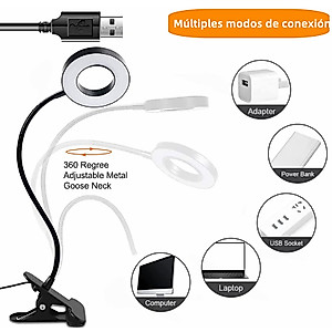 lishumei Clip on Light Reading Lights, 48 LED USB Desk Lamp with 3 Color Modes 10 Brightness, Flexible USB Clamp Bedside Lamp, Eye Caring Book Light for Studying/Working/Gaming (Black)